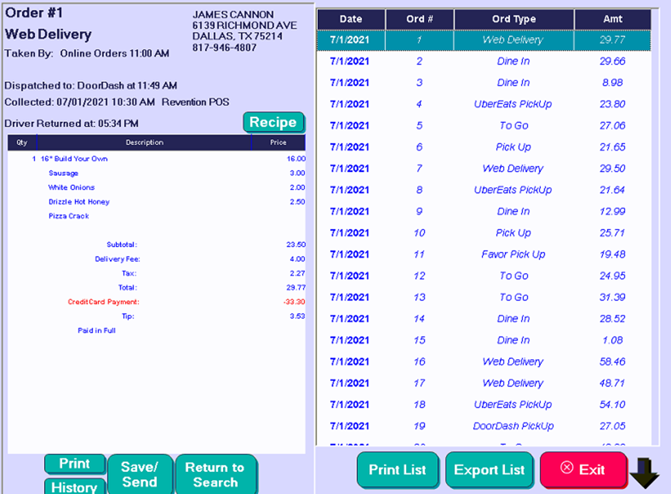 Order Lookup – HungerRush
