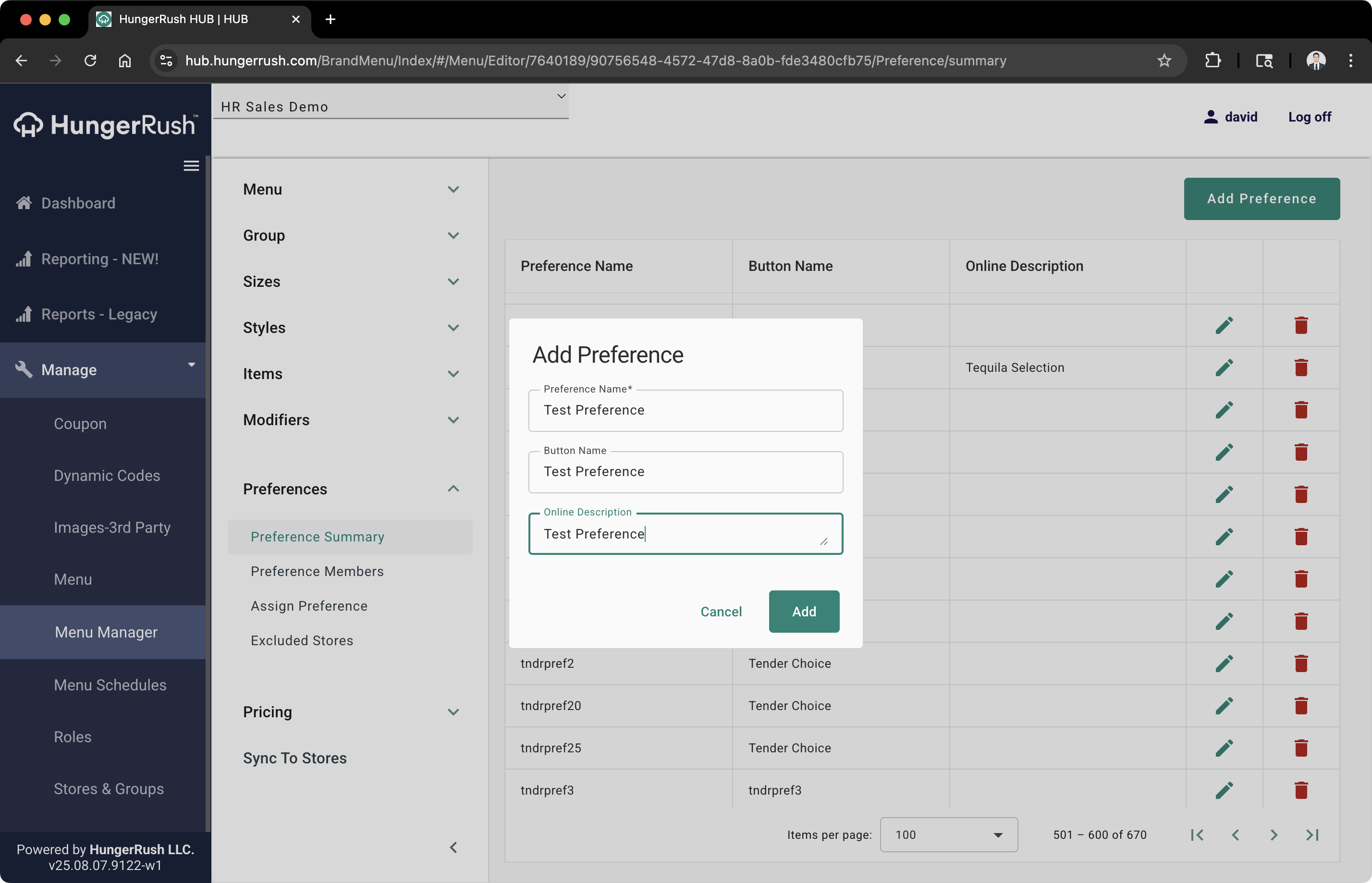 Manage Preferences: Edit the Menu Preferences – HungerRush