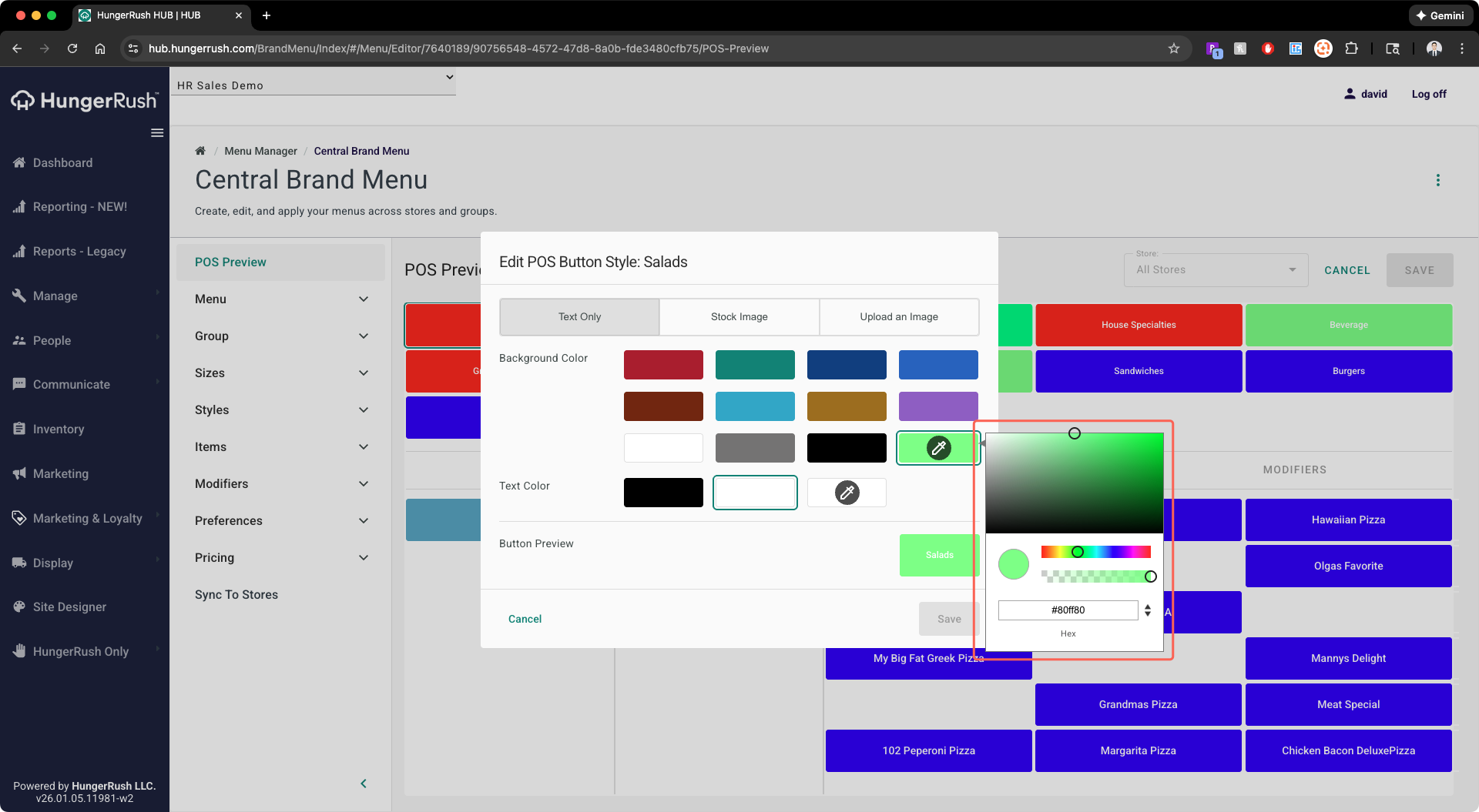 Preview: Edit the POS Button Color, Image and Position – HungerRush